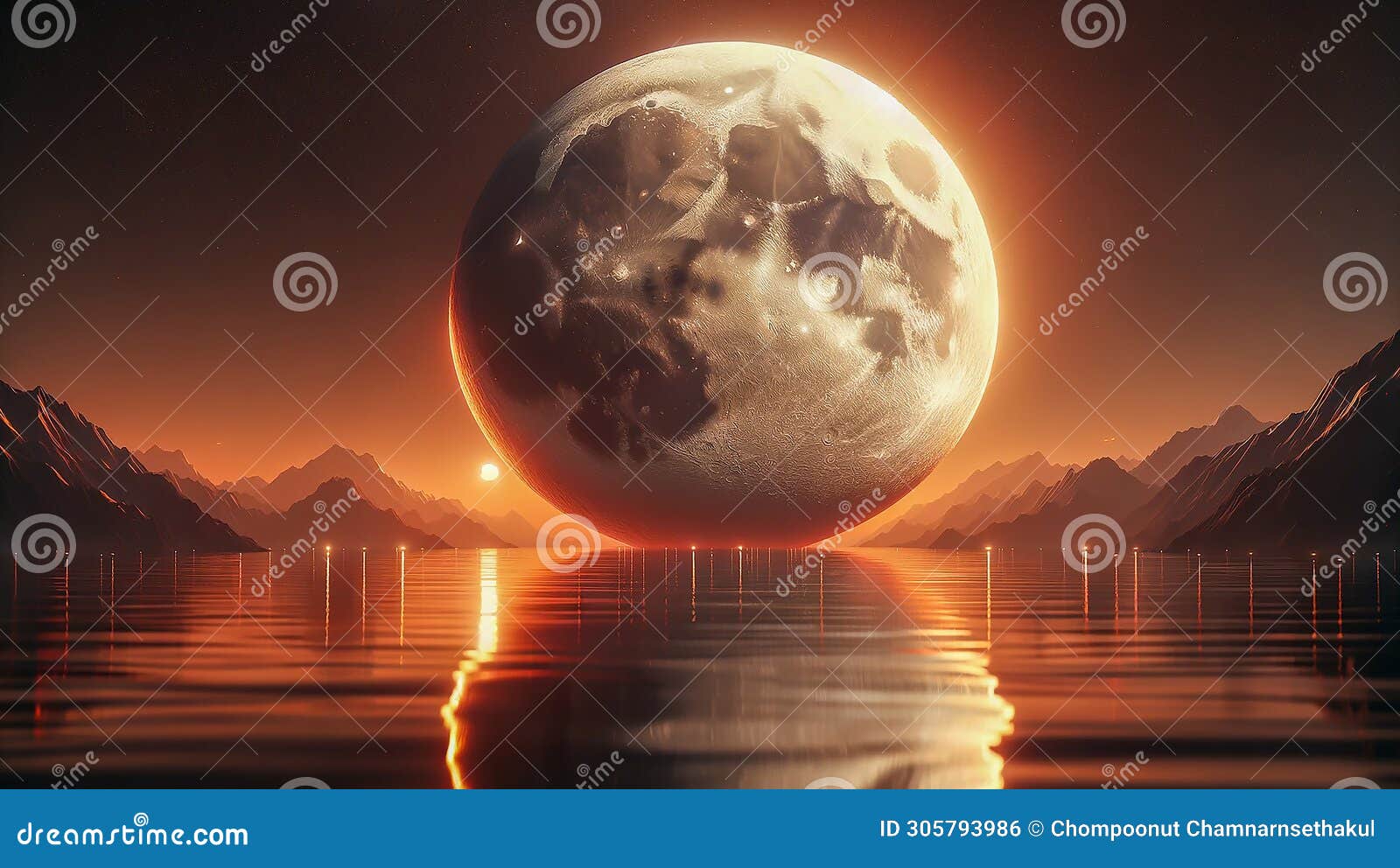 A Large Moon Shines Brightly, Reflecting Off the Water Behind the ...