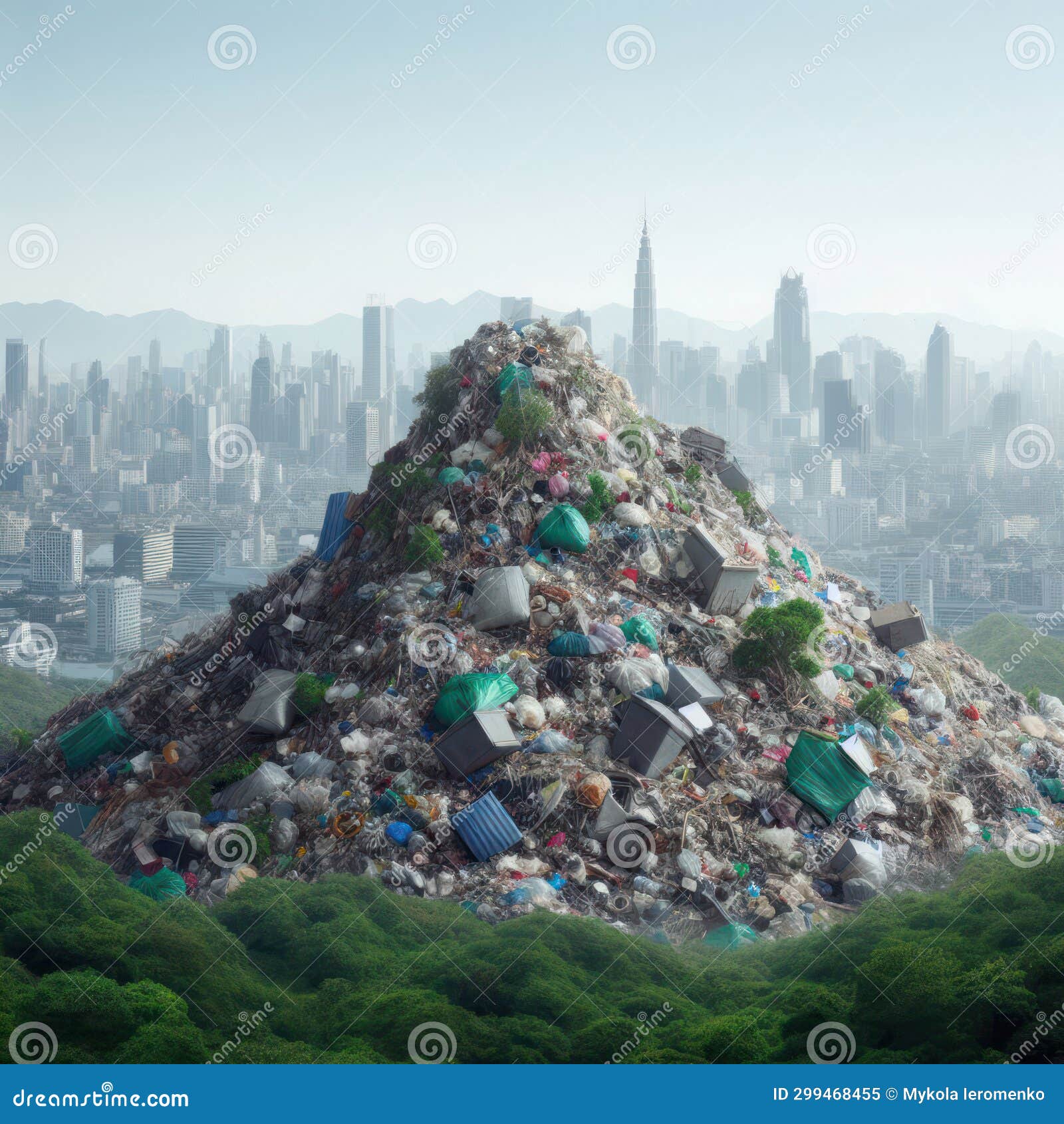 A Large Mountain of Garbage Against the Backdrop of the City. Stock ...