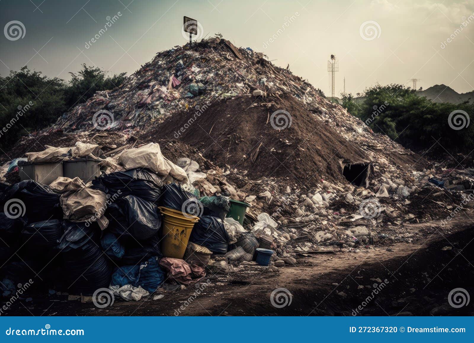 Large Mountain of Junk and Overflowing Garbage in Dirty Ground Stock ...