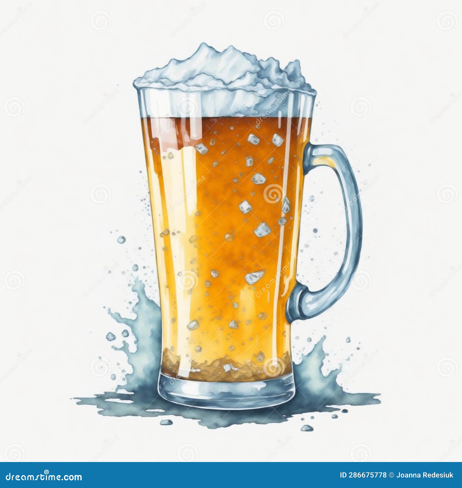 Large Mug of Cold Beer on a White Background Stock Illustration ...