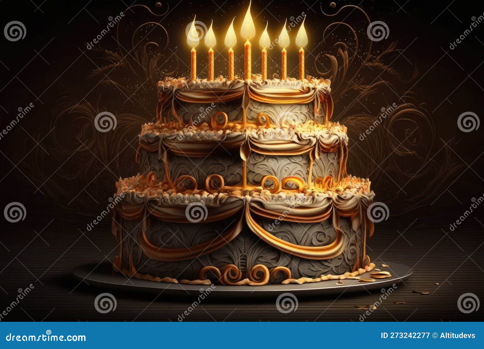 Large Multi-layer Birthday Cake with Burning Candles for Festive ...