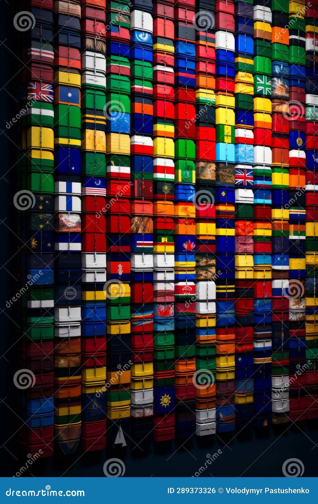 Large Multicolored Wall of Boxes with Flags on Them. Generative AI ...
