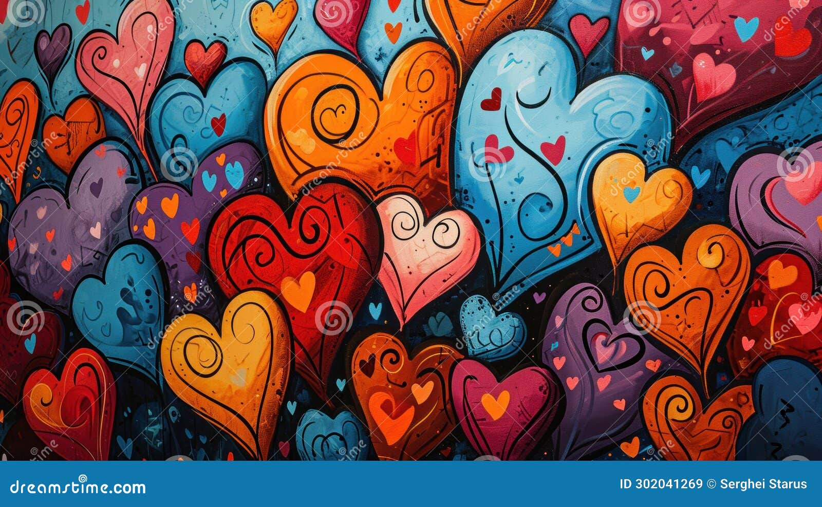 A Large Mural of Many Hearts Painted on a Wall, AI Stock Illustration ...