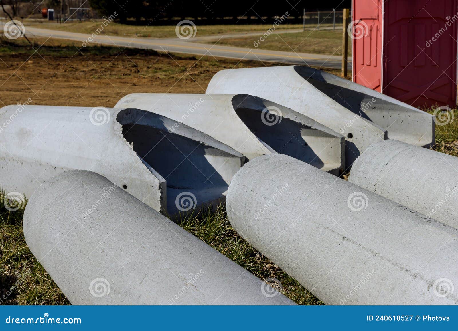 Large New Concrete Circular Pipes Lying Down for the Construction of ...
