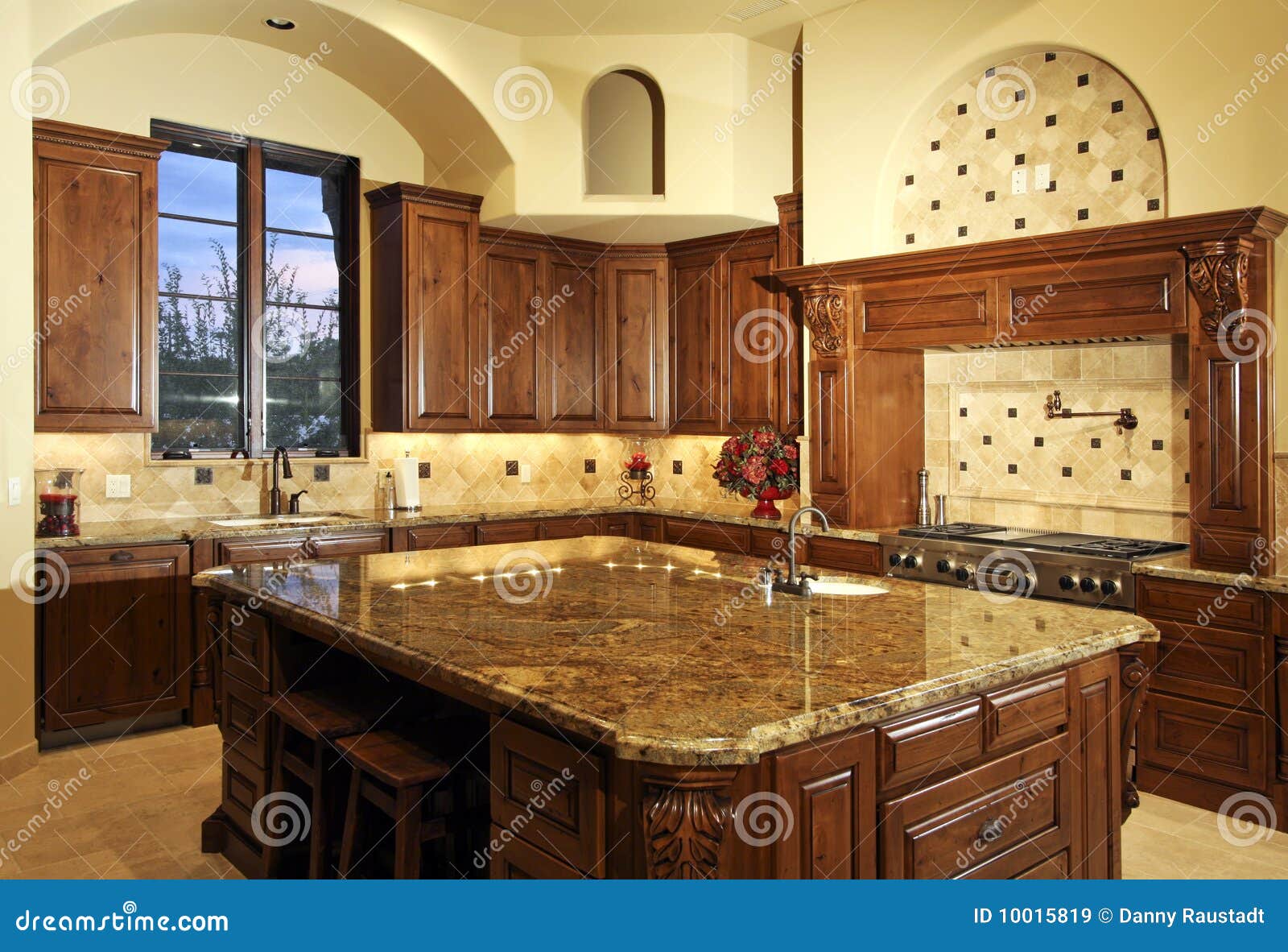 Large New Modern Home Kitchen Stock Image - Image of cupboard ...