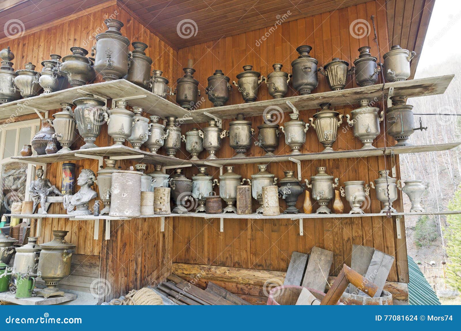A Large Number of Antique Samovars on Shelves Editorial Stock Image ...