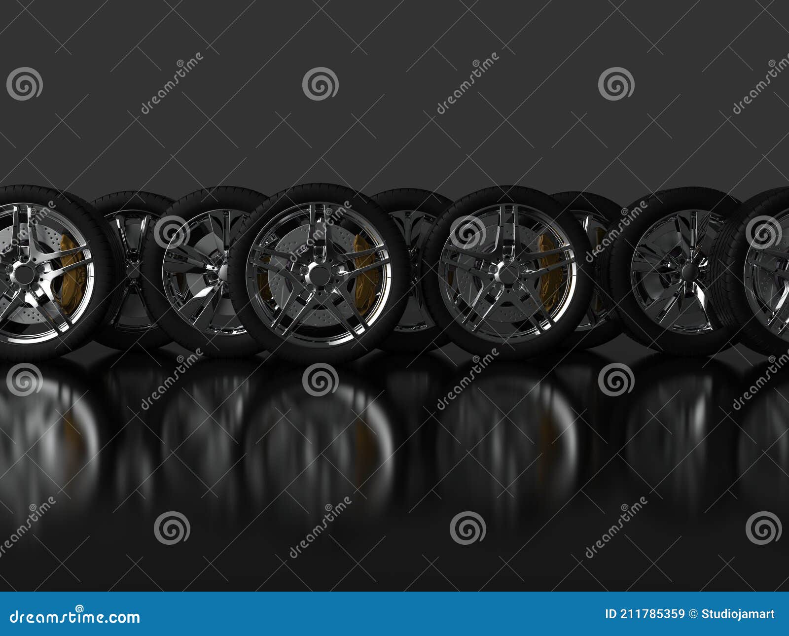 A Large Number of Auto Wheels with Chrome Rims. Stock Illustration ...