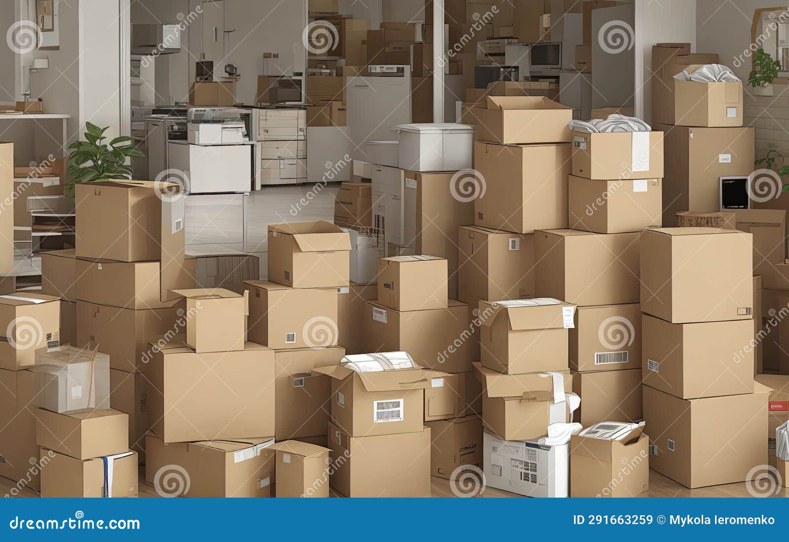 A Large Number of Cardboard Boxes in the Room Stock Illustration ...