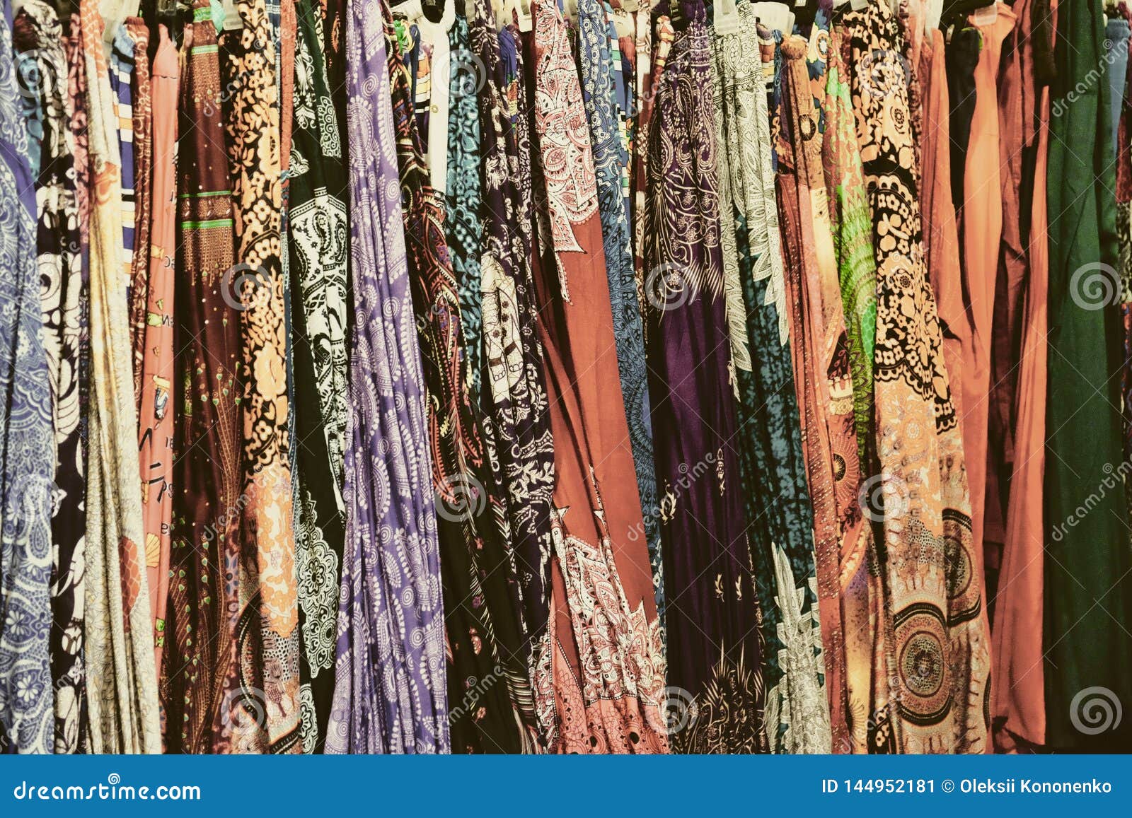 A Large Number of Colorful Shawls, Patterned Textiles, Background Stock ...
