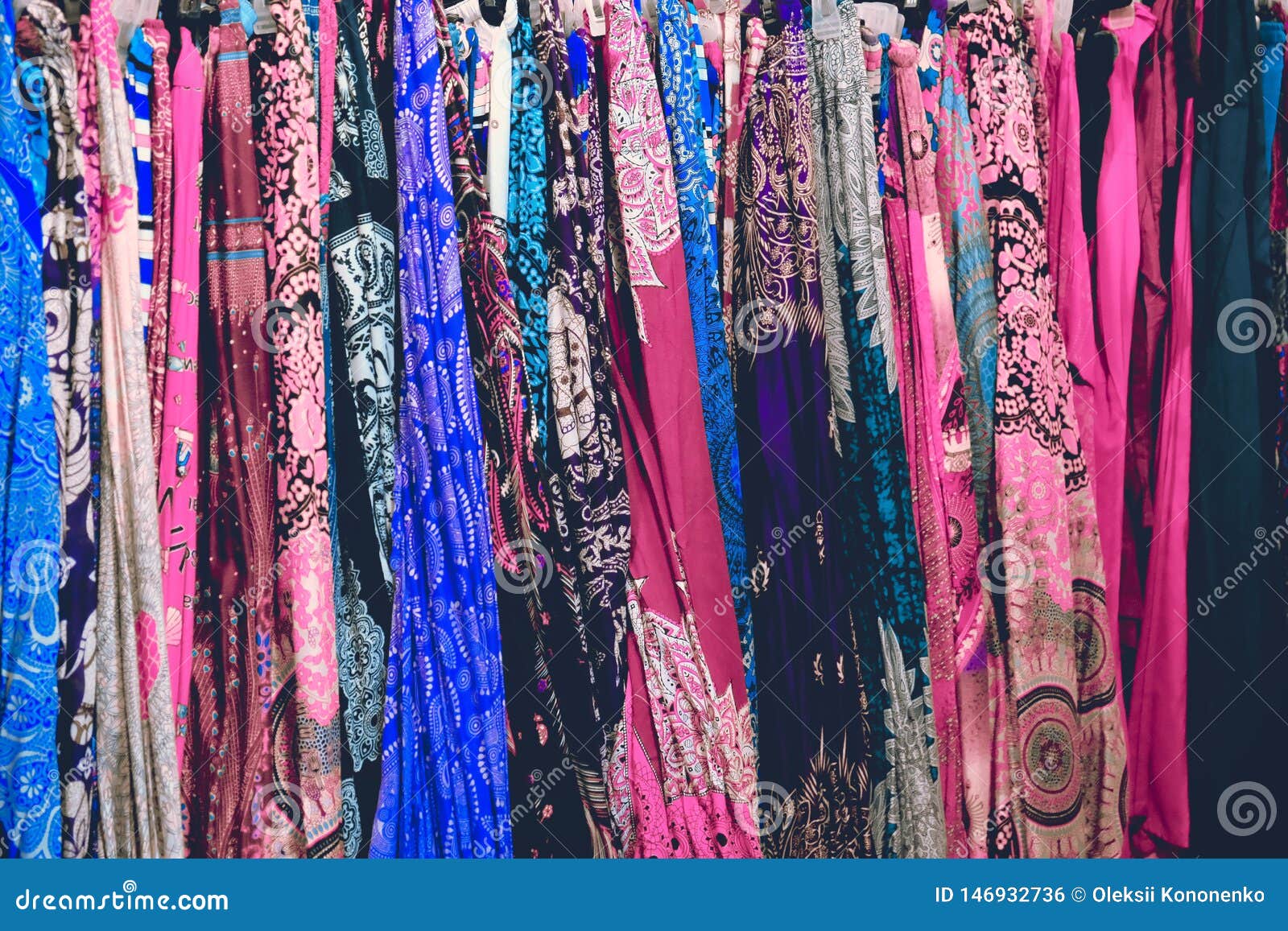 Large Number of Colorful Shawls, Patterned Textiles, Background Stock ...