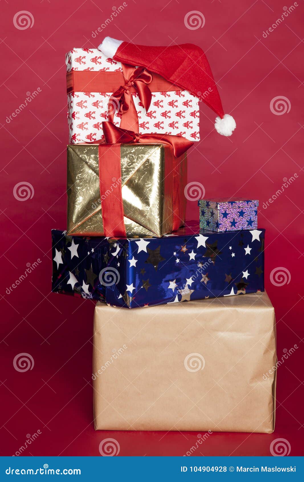 Large Number of Gifts on a Red Background Stock Photo - Image of number ...