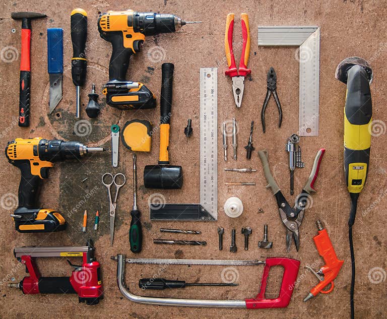 A Large Number of Handicraft Tools in the Workshop on the Bench Stock ...