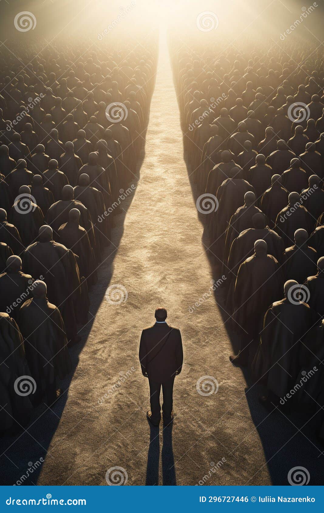 A Large Number of Men Against the Sun. AI Generated Stock Illustration ...