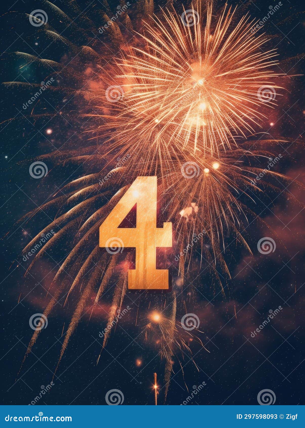 Large Number 4, Which is Illuminated by Fireworks in Background. the ...