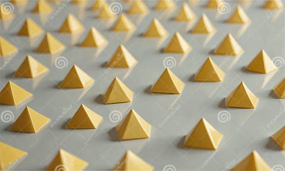 A Large Number of Yellow Pyramid Shaped Objects are Arranged on a Grey ...
