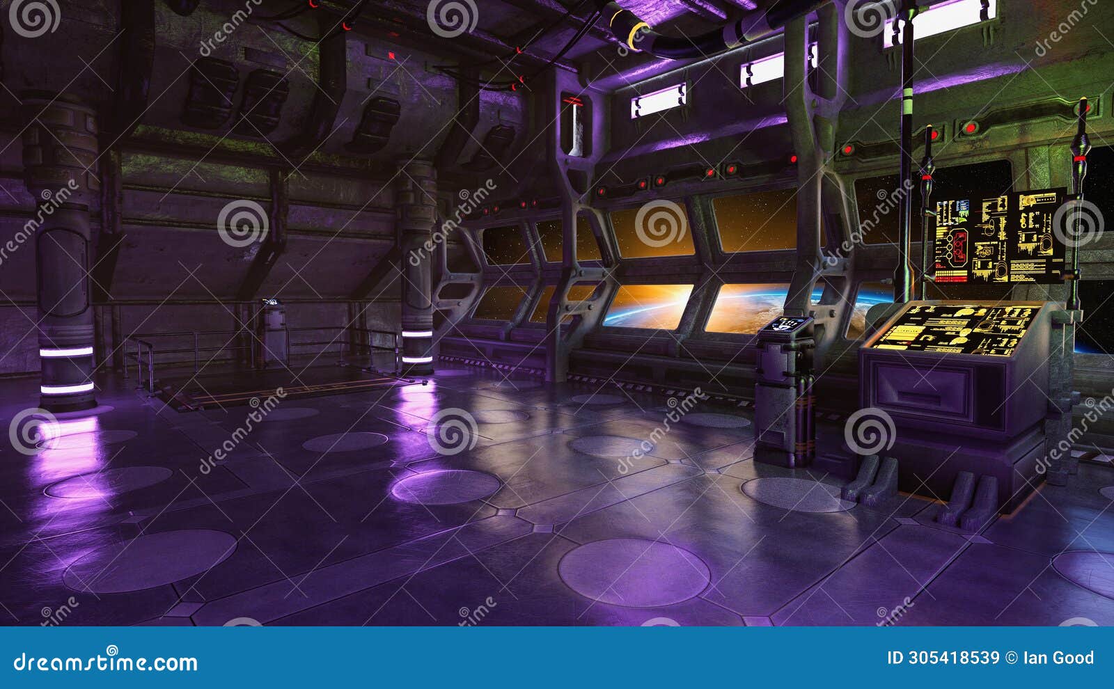 Large Observation Deck in a Science Fiction Space Station. 3D ...