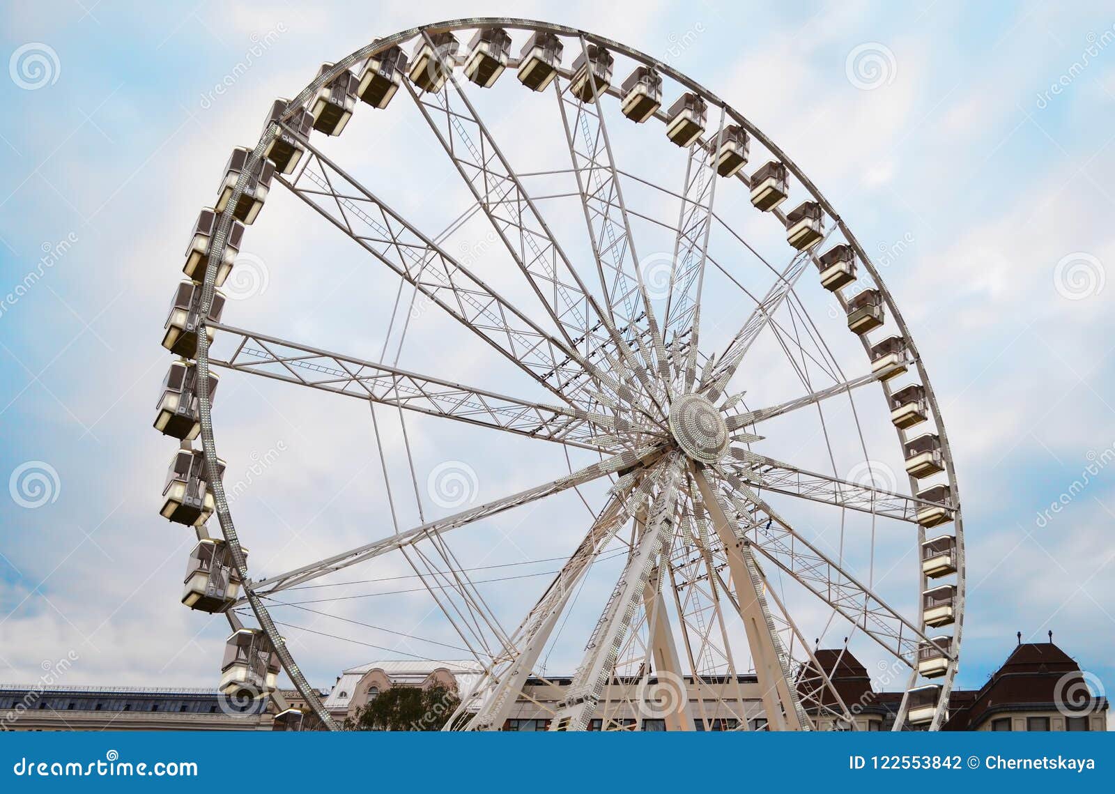Large Observation Wheel on Cloudy Stock Photo - Image of recreational ...