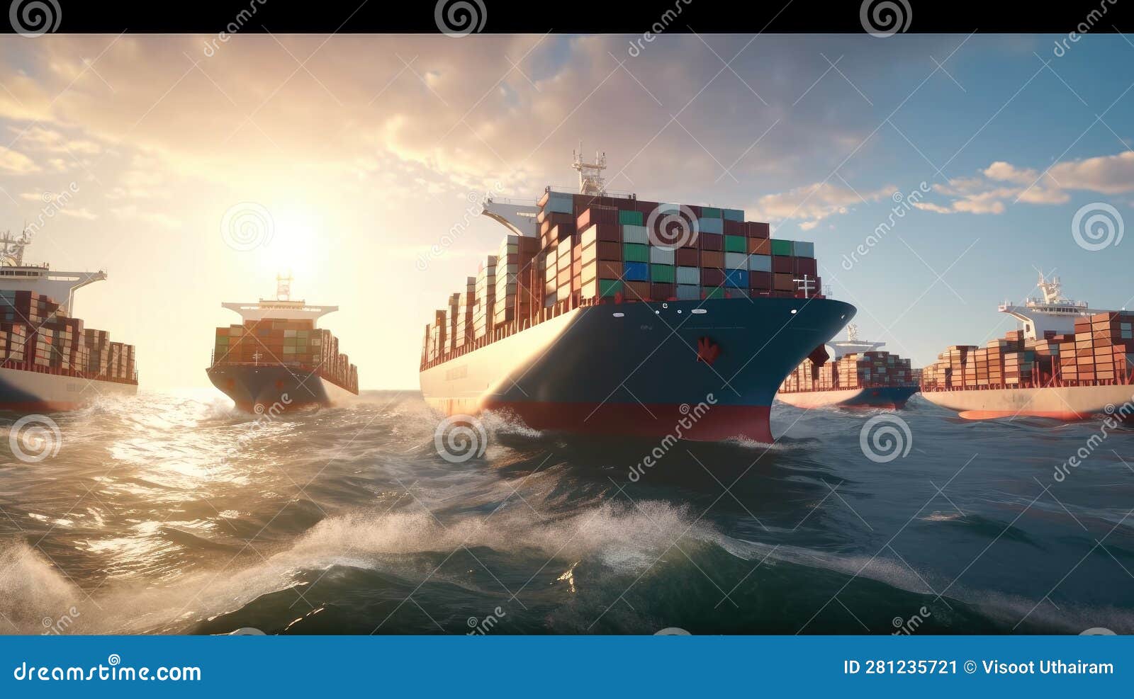 Large Ocean Liners Carrying Containers at Sea, Cargo Ship, Delivery and ...
