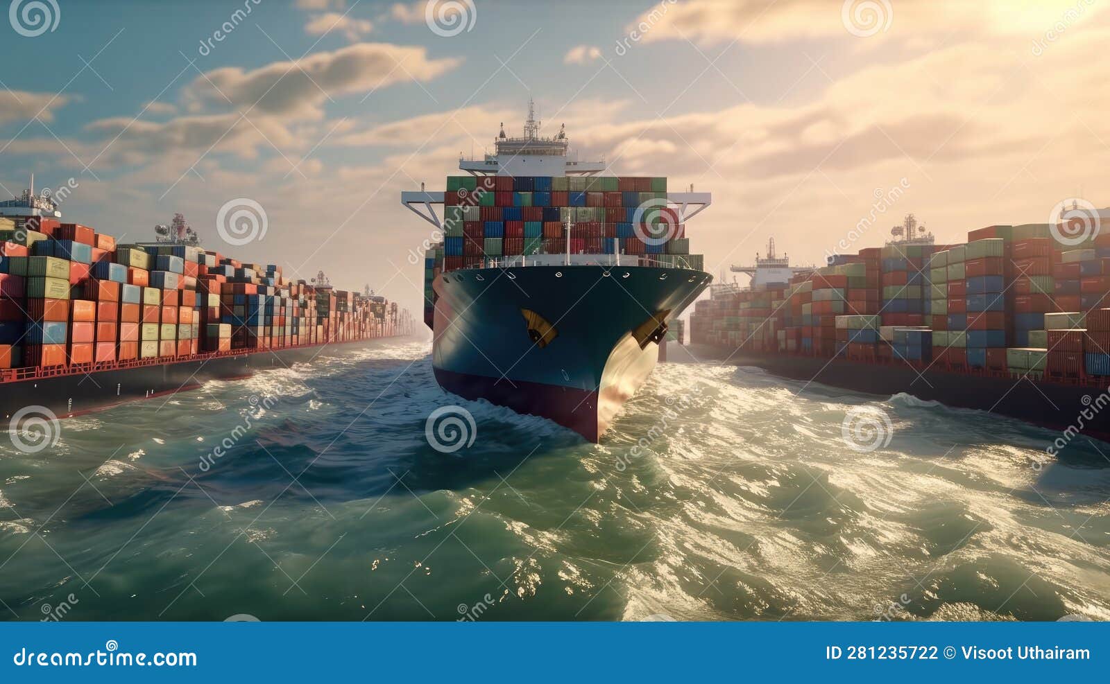 Large Ocean Liners Carrying Containers at Sea, Cargo Ship, Delivery and ...