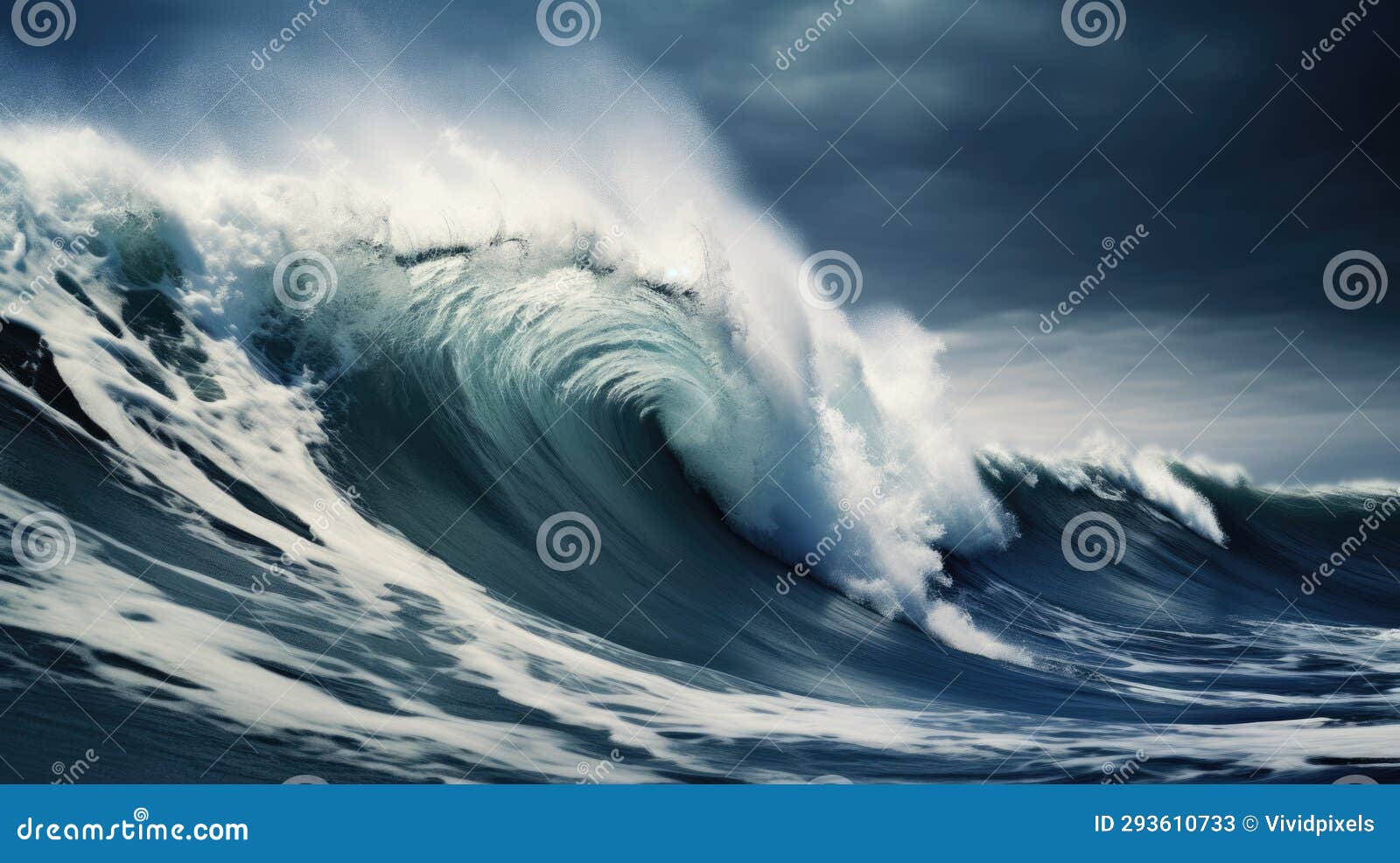 Large Ocean Wave Crashing with Force and Power Stock Illustration ...
