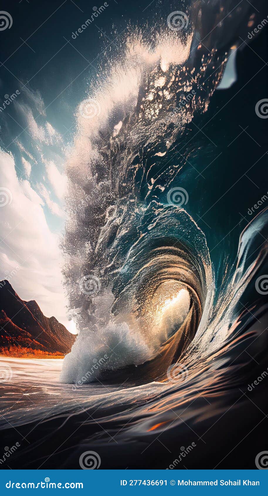 A Large Ocean Wave Crushing the Beach Seascape AI Generative Stock ...