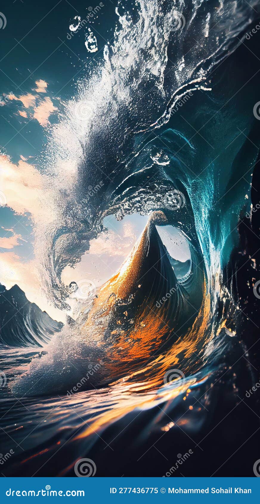 A Large Ocean Wave Crushing the Beach Seascape AI Generative Stock ...