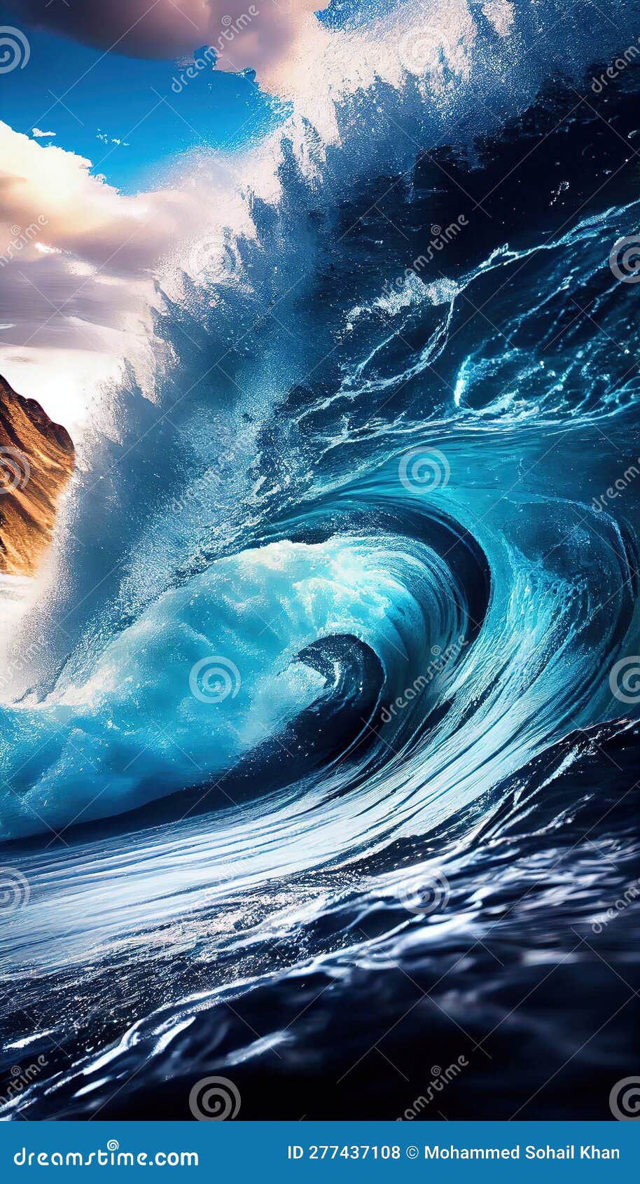 A Large Ocean Wave Crushing the Beach Seascape AI Generative Stock ...