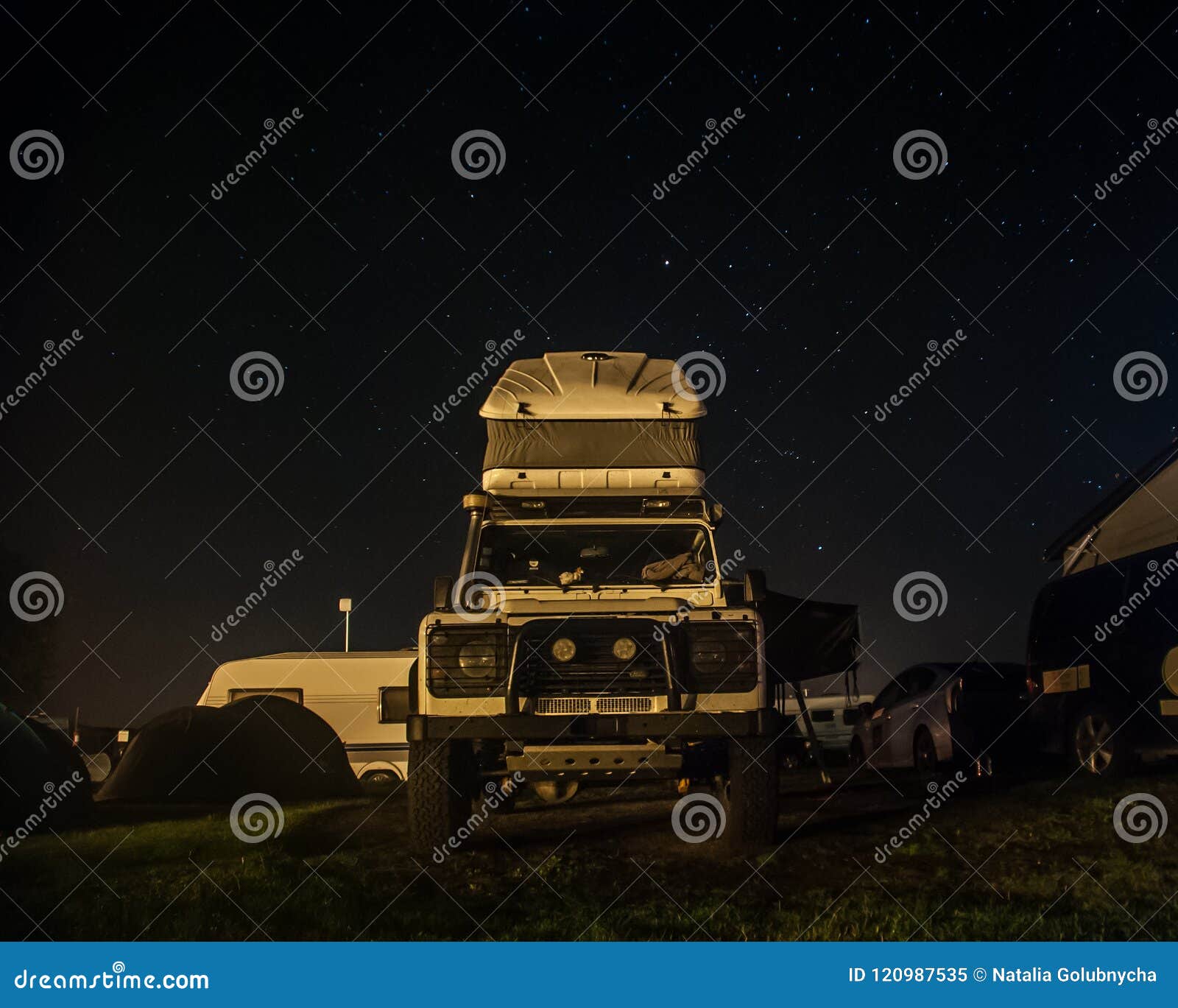 Large Off Road Car in the Background of the Night Sky Stock Image ...