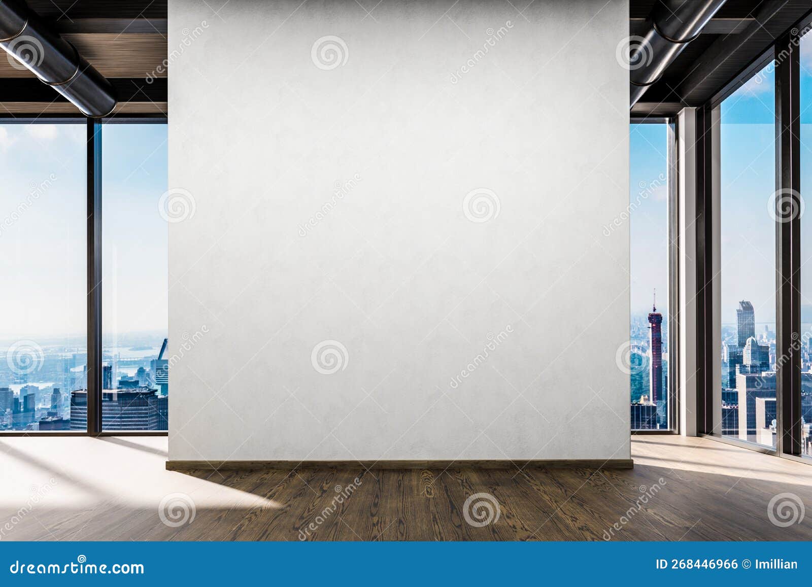 Large Office with Blank White Wall and Copy Space in Front of Panoramic ...