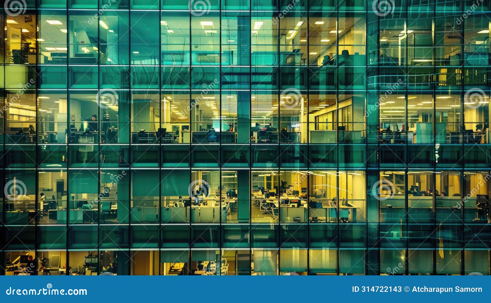 A Large Office Building with Many Windows and People Inside, Generative ...