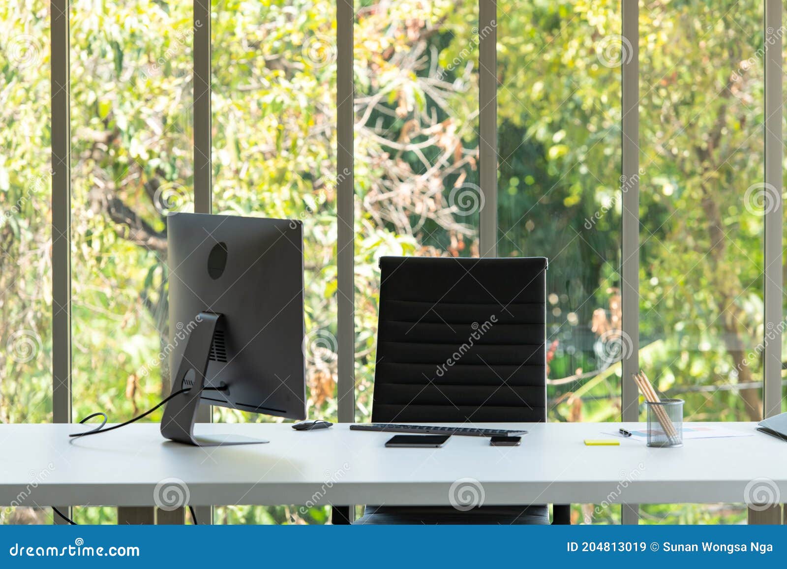 A Large Office with a Computer of CEO Stock Image - Image of nature ...