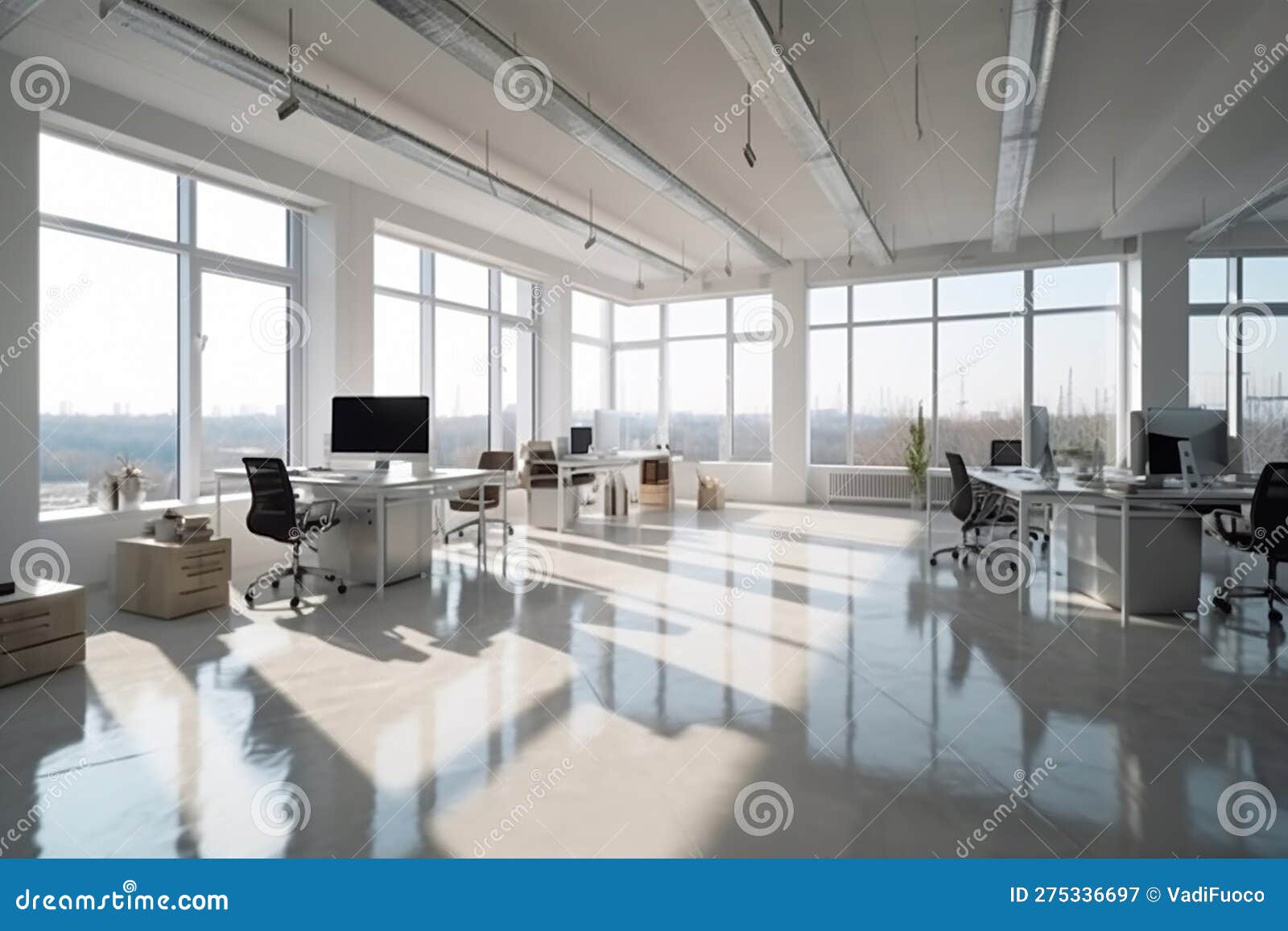 Large Office with Large Windows with Natural Light in White Colors ...