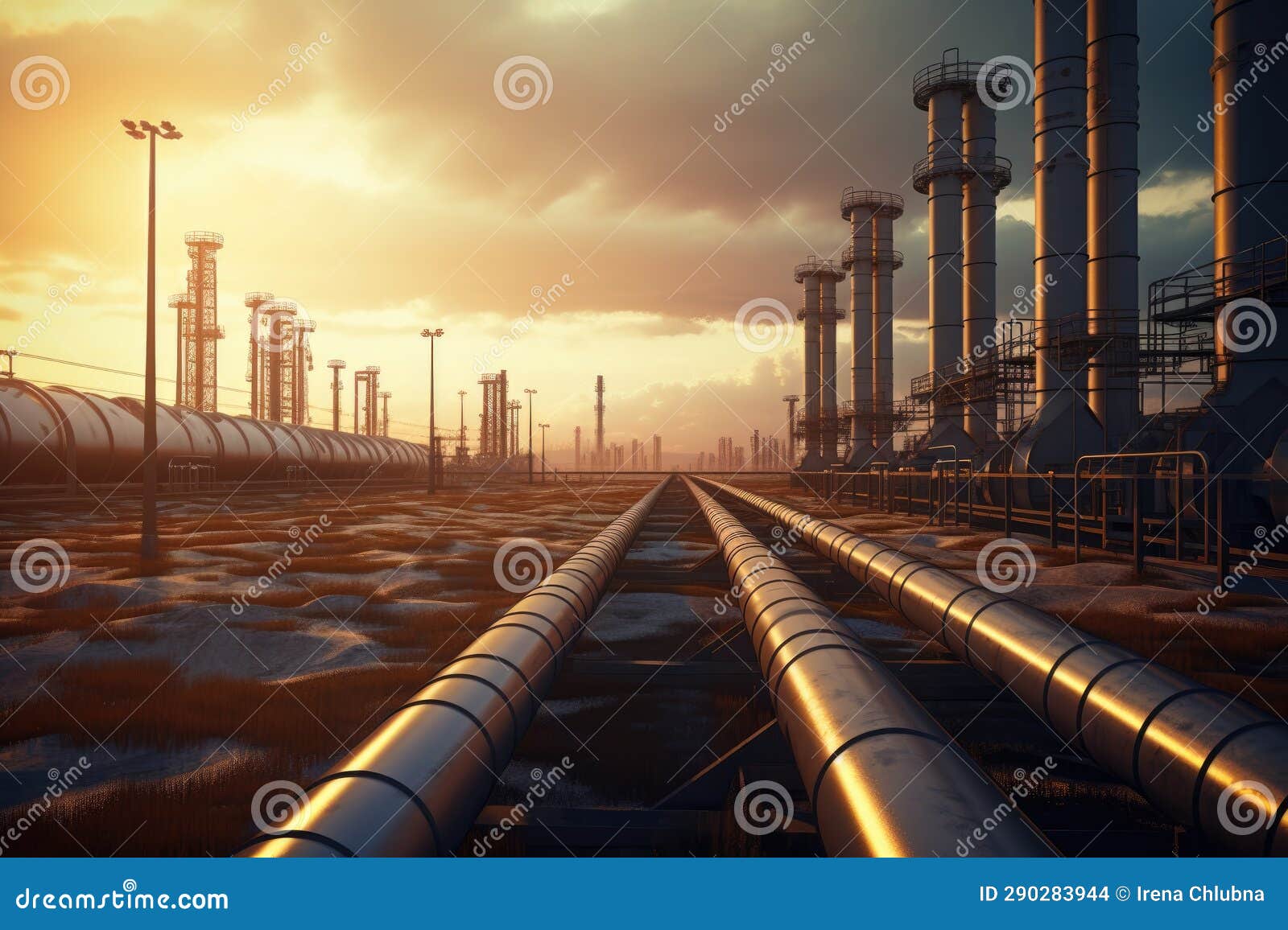 Large Oil Pipeline And Gas Pipeline In The Process Of Oil Refining And ...