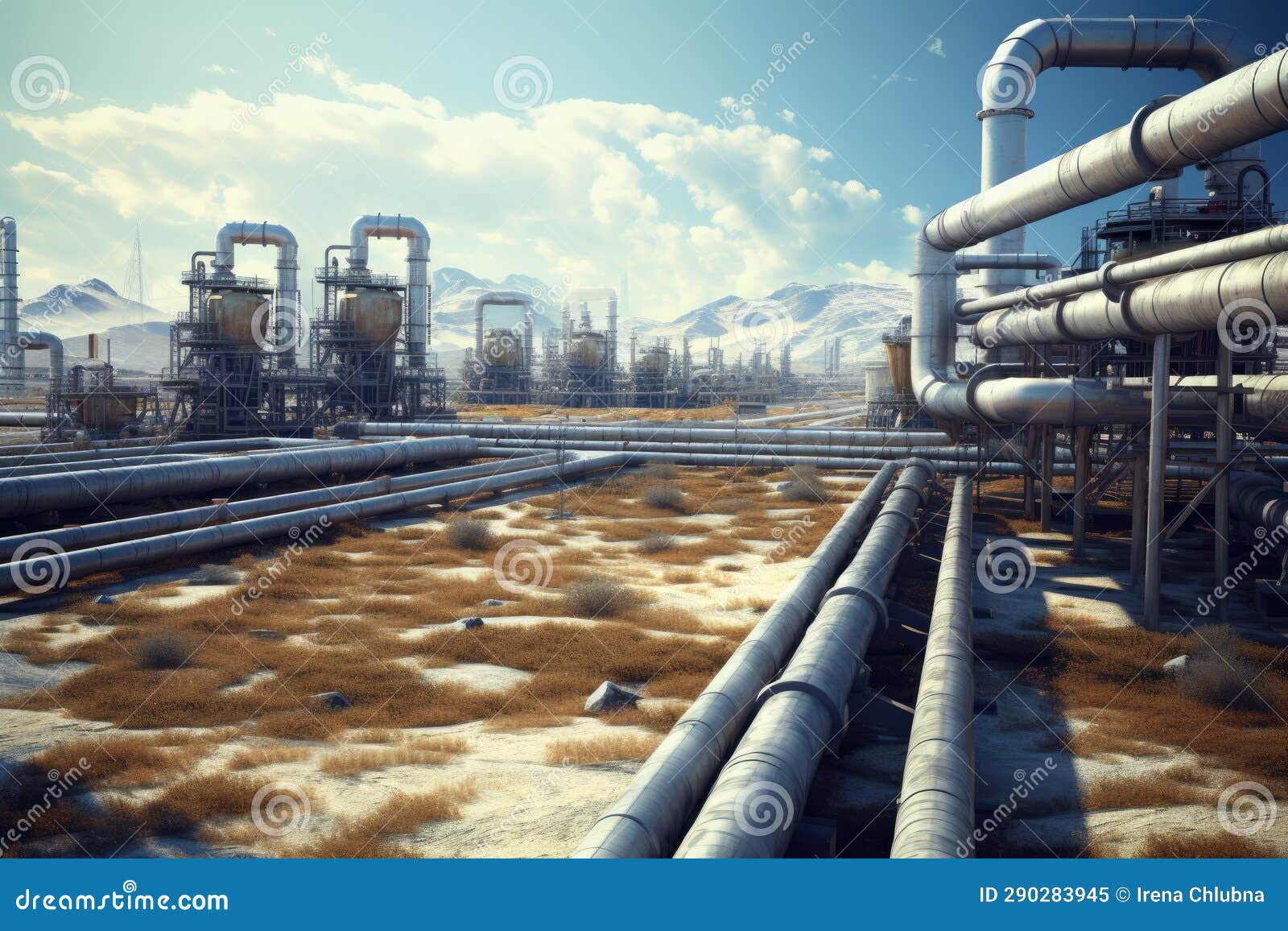Large Oil Pipeline And Gas Pipeline In The Process Of Oil Refining And ...
