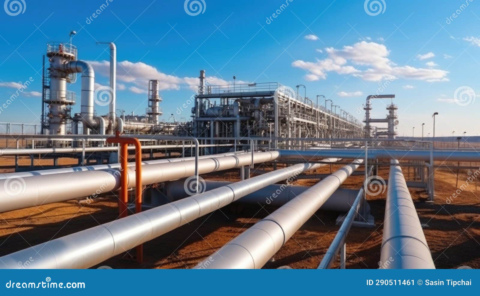 Large Oil Pipeline And Gas Pipeline In The Process Of Oil Refining And ...