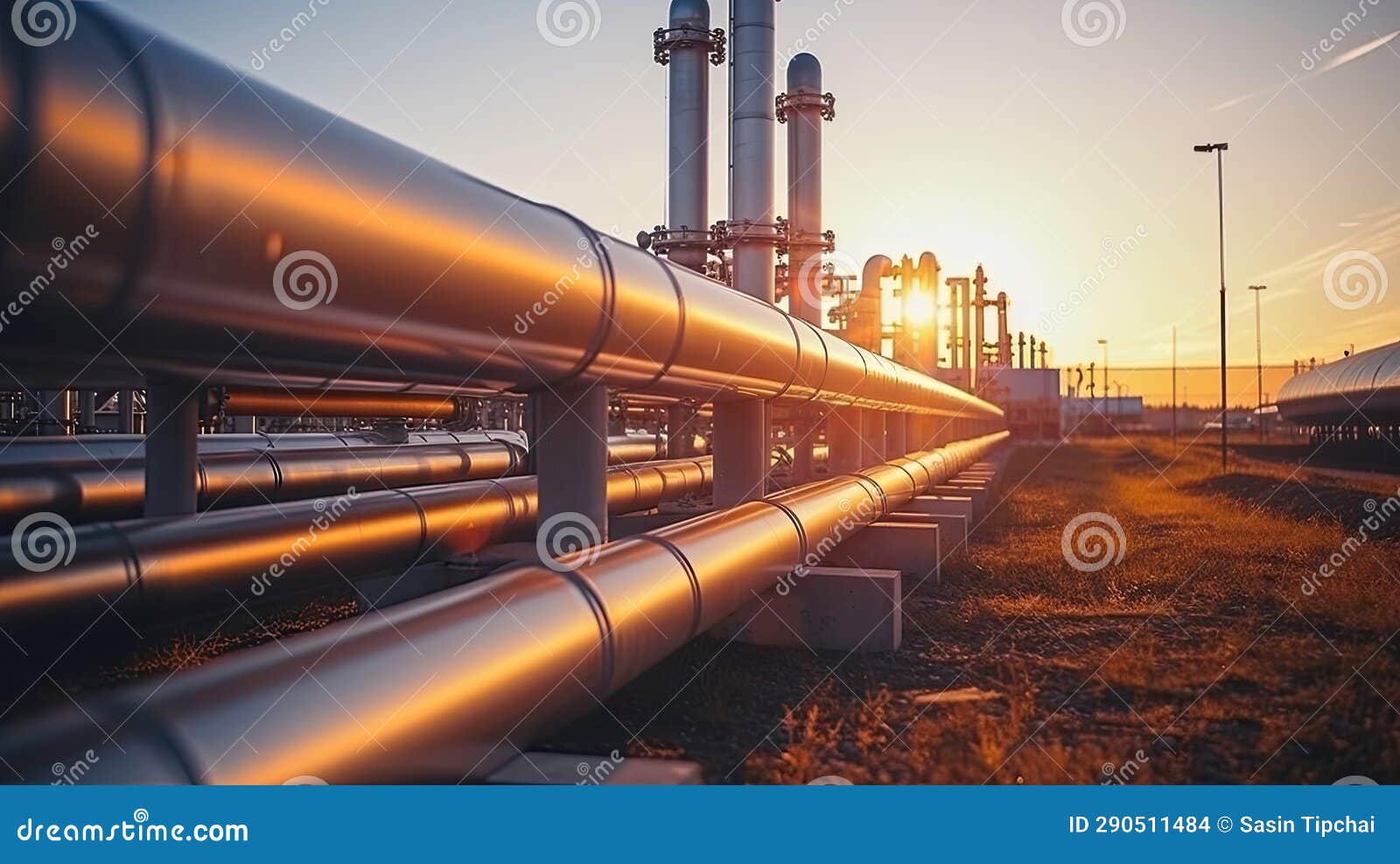 Large Oil Pipeline And Gas Pipeline In The Process Of Oil Refining And ...