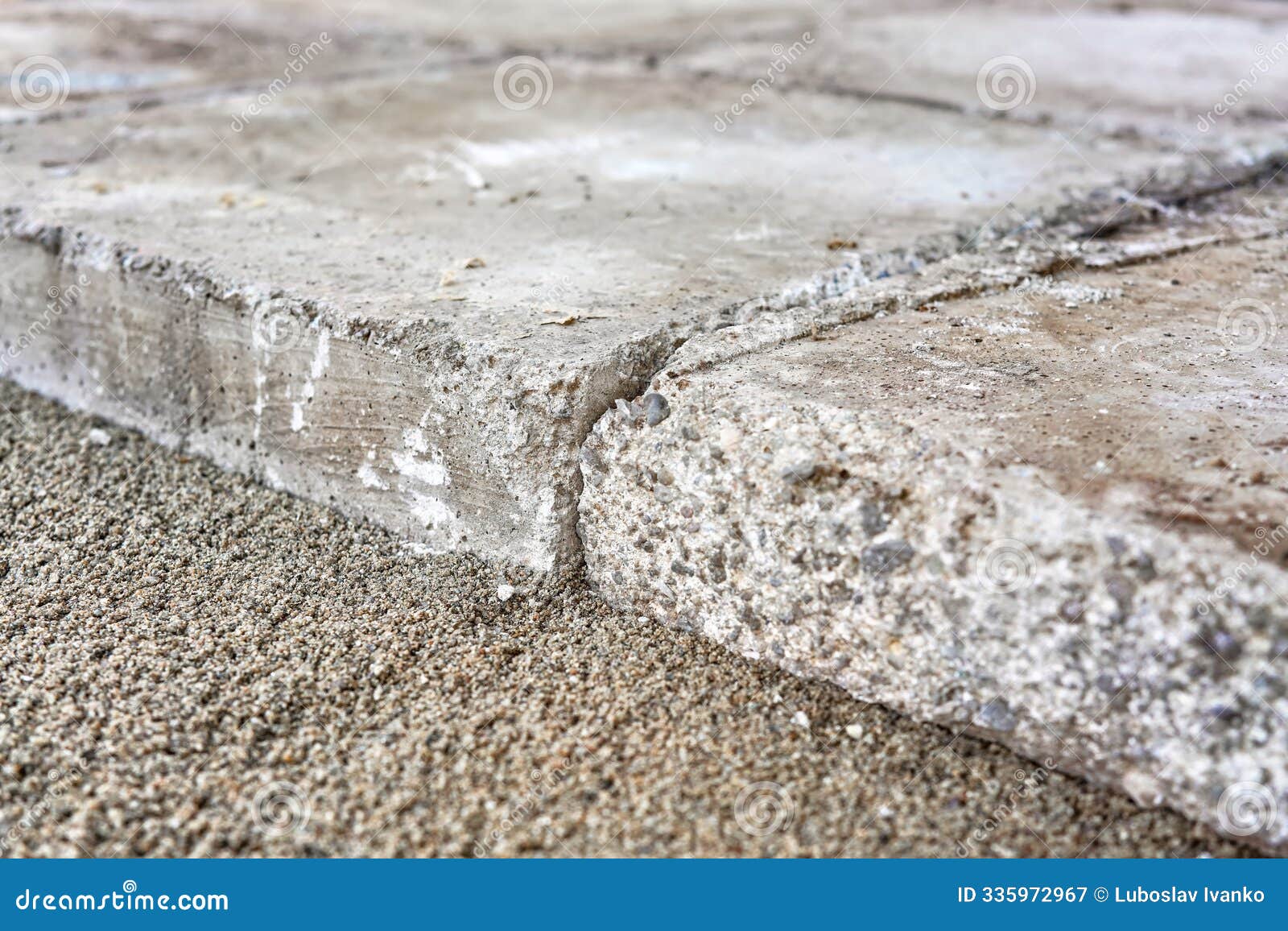 Large Old Concrete Tile Blocks on Layer of Sand - Pavement Construction ...