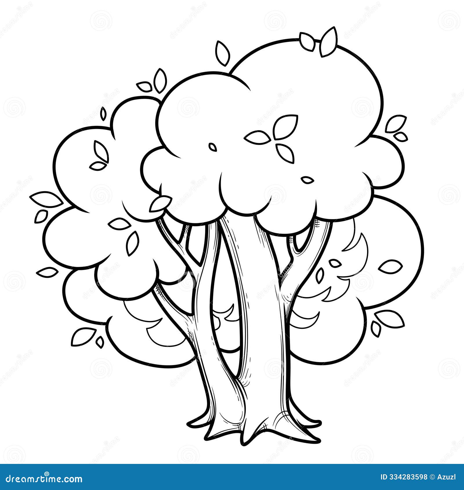 Large Old Forked Deciduous Tree Linear Drawing for Coloring Isolated on ...