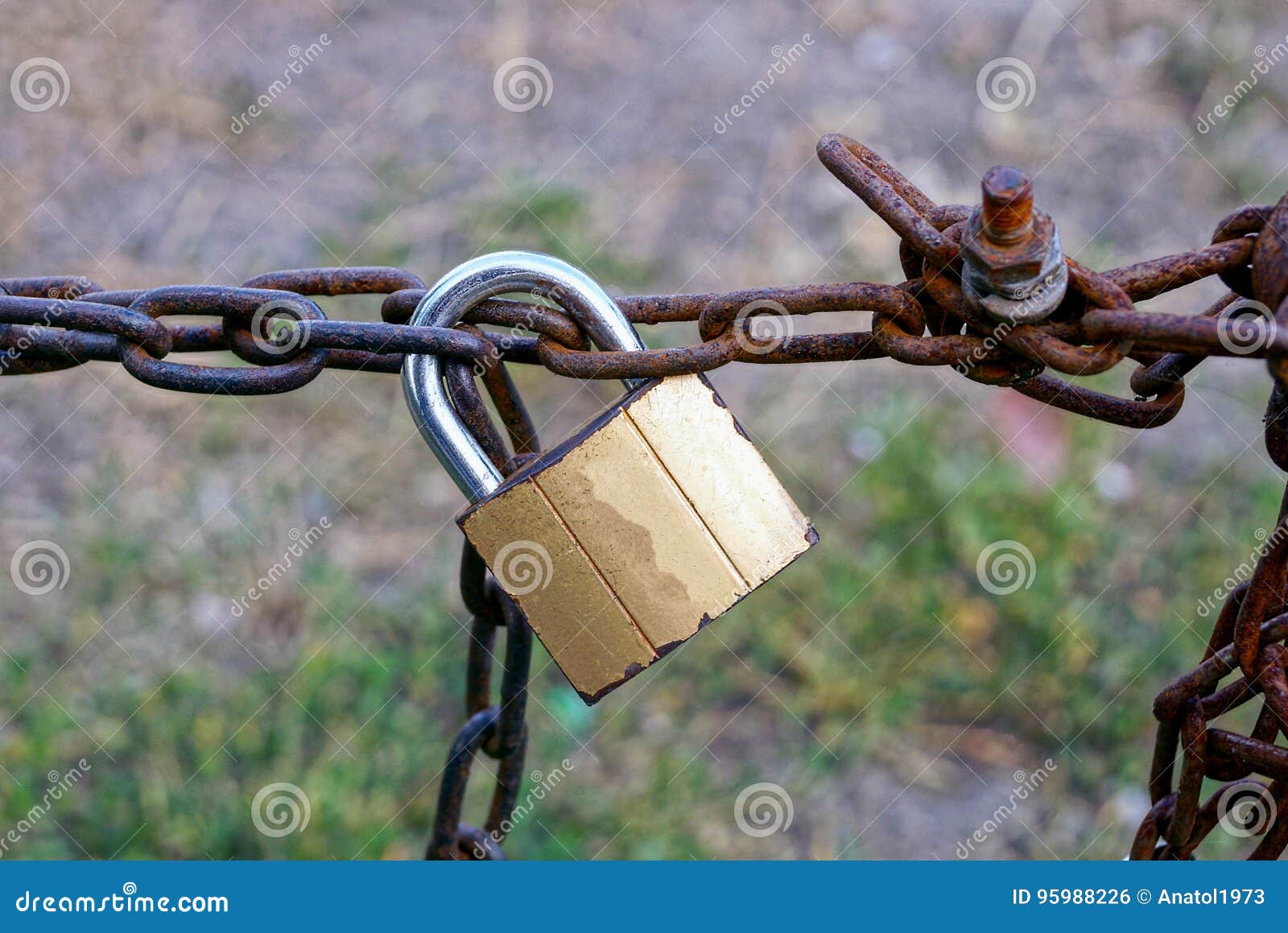 A Large Old Lock Hangs on Rusty Chains Stock Photo - Image of large ...