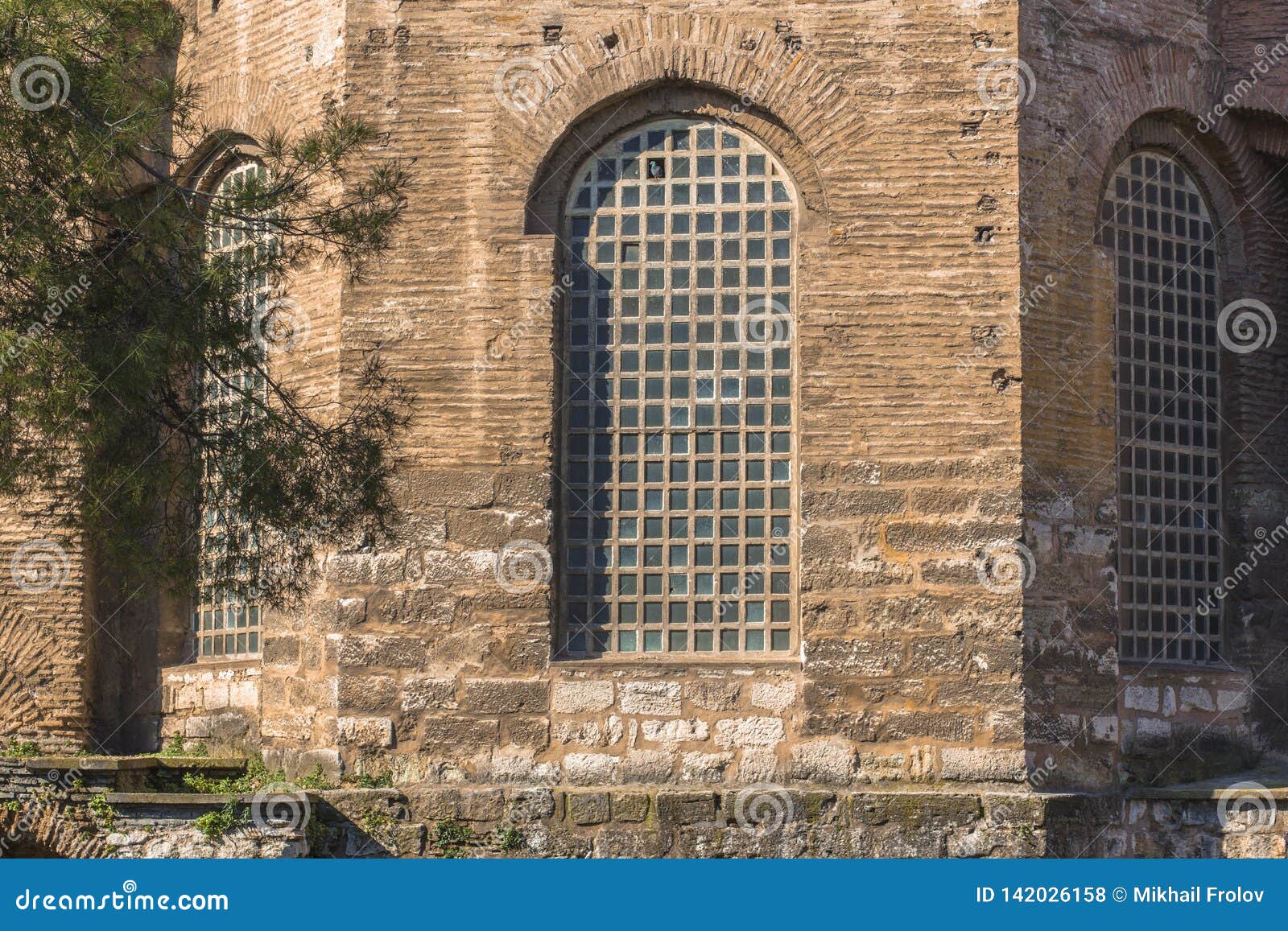 Large Old Window in Ancient Building. Gothic Style Wall and Window ...