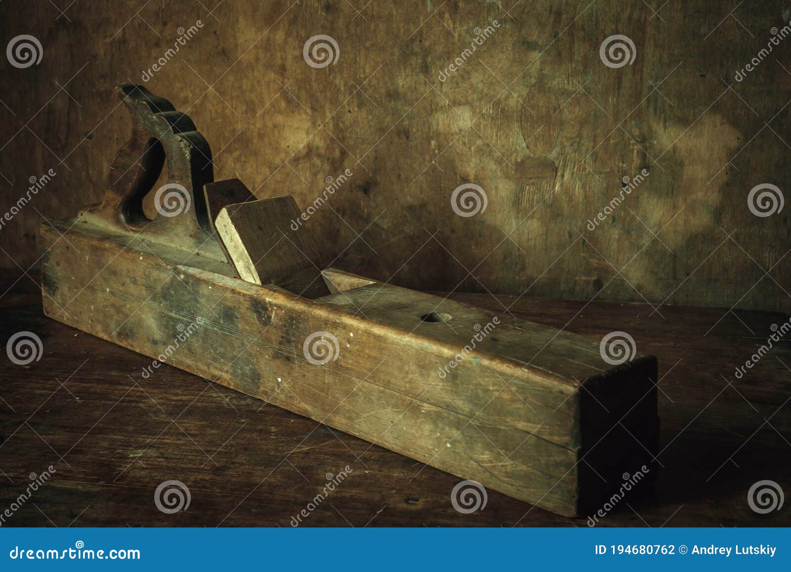 A Large Old Wooden Plane on the Table Stock Photo - Image of material ...
