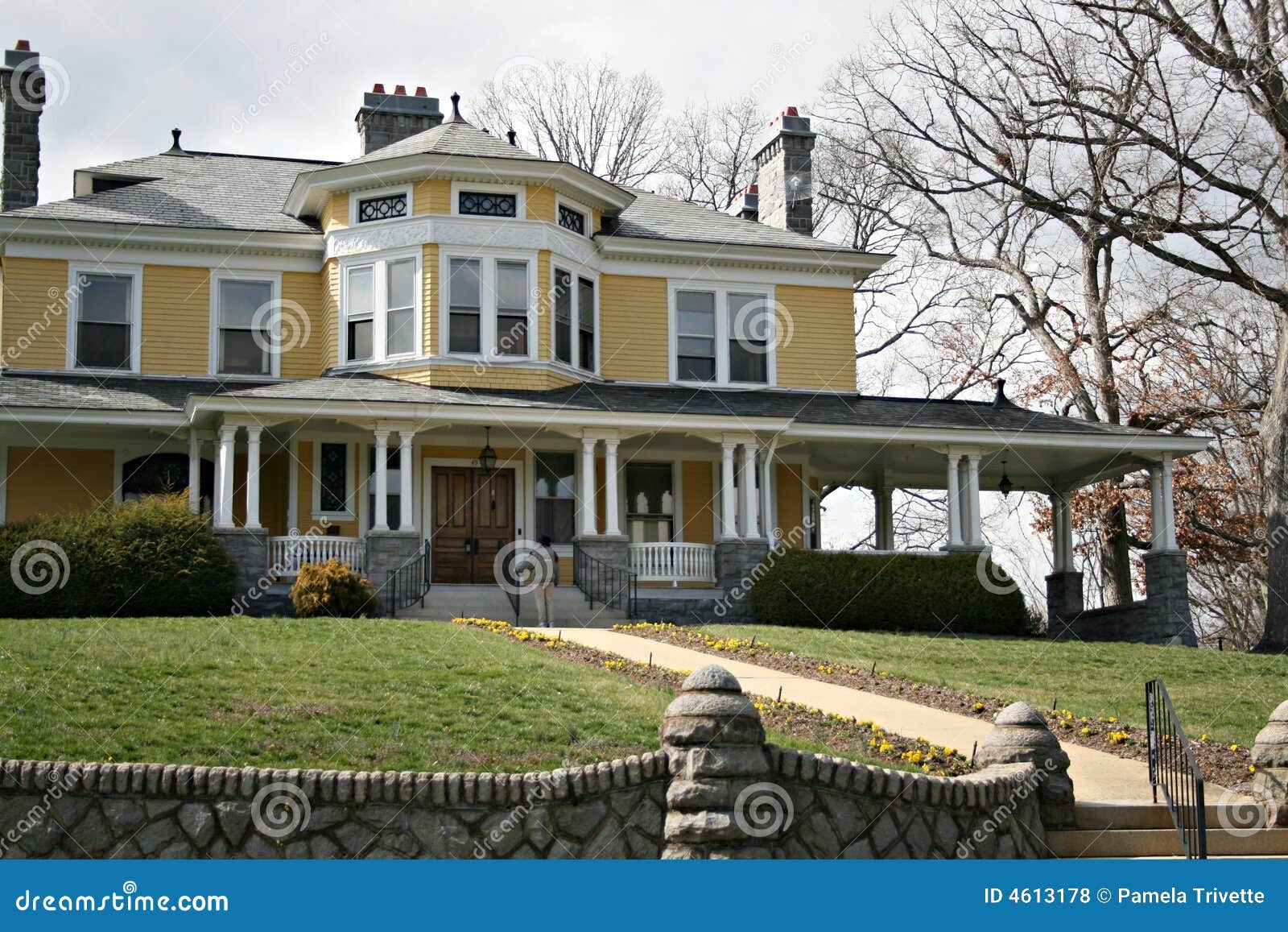 Large Old Yellow Home stock photo. Image of wall, porch - 4613178