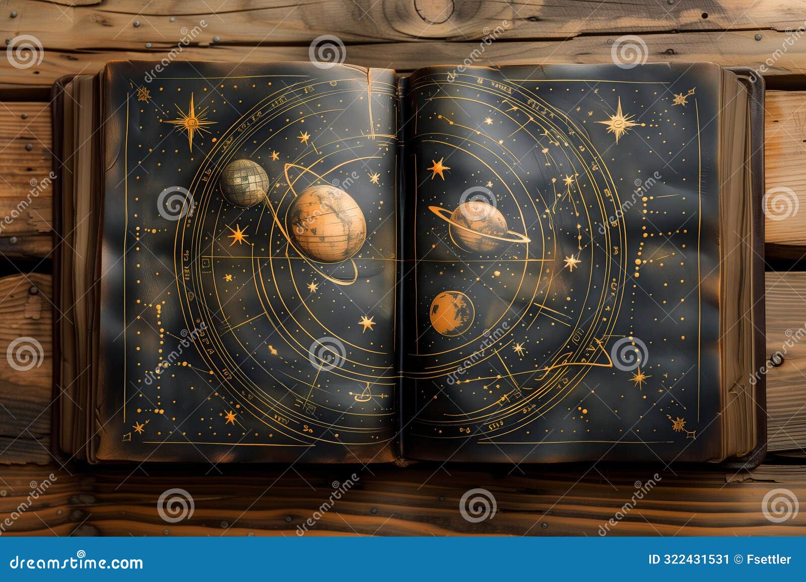A Large Open Book with a Fantastic Space Illustration Stock ...