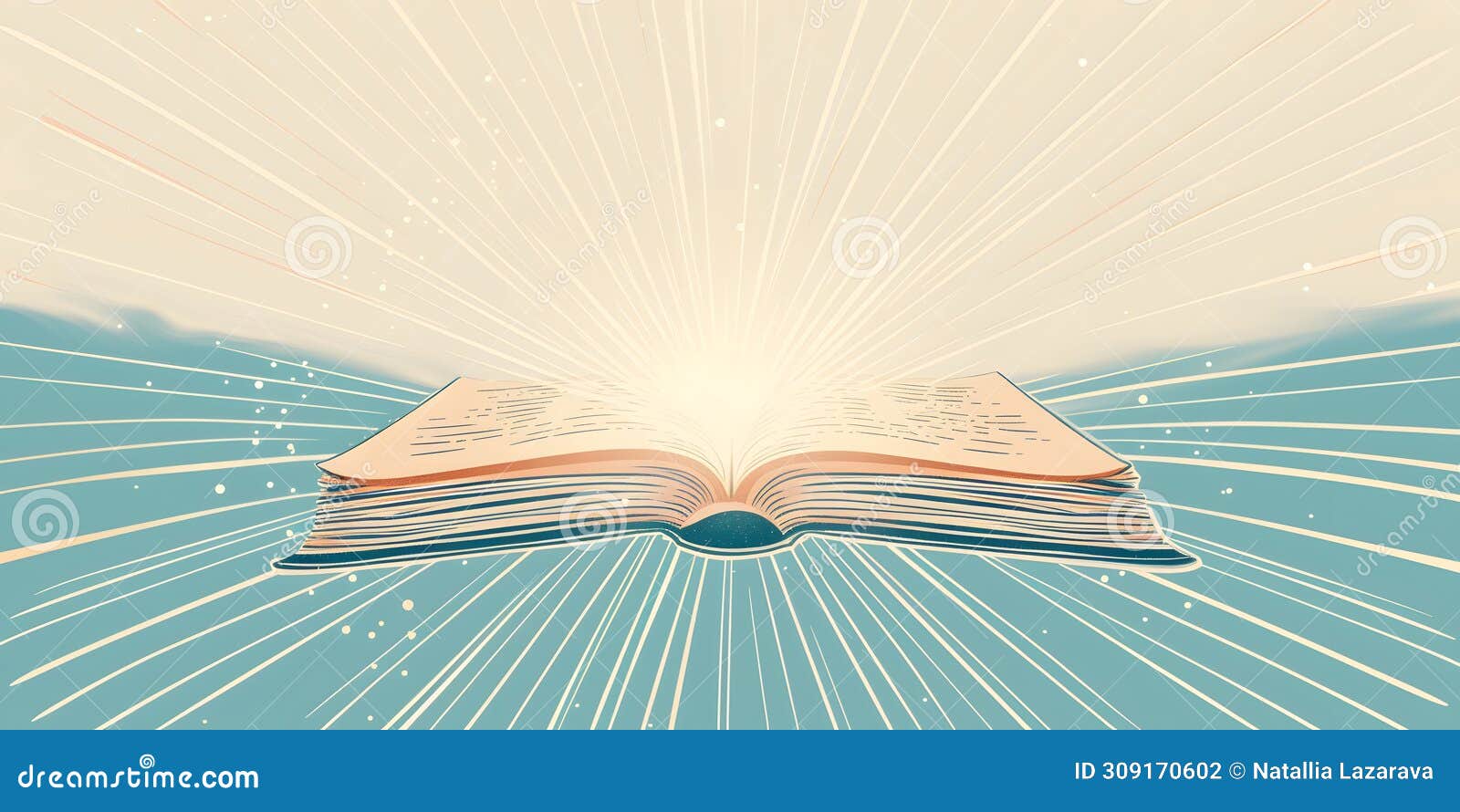 Large Open Book with Rays Emanating from Center of Book in Pastel ...