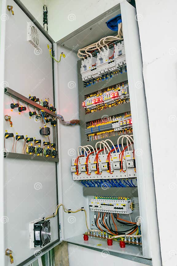 A Large Open Electric Box is Located in the Wall. Main and Backup Power ...