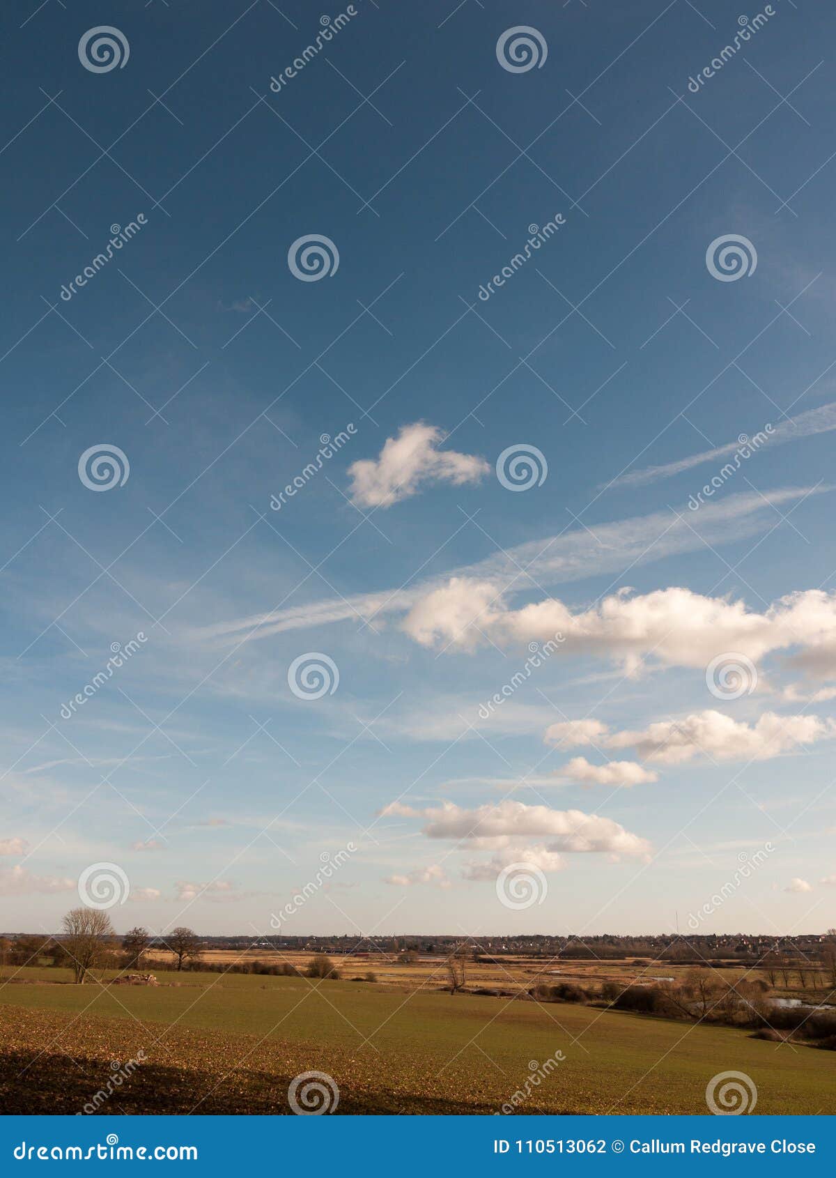 Large Open Grass Plain Field with Blue Cloudy Sky Background Nature ...