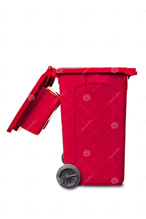 Large Open Lid Red Garbage Bin Stock Photo - Image of path, recycle ...