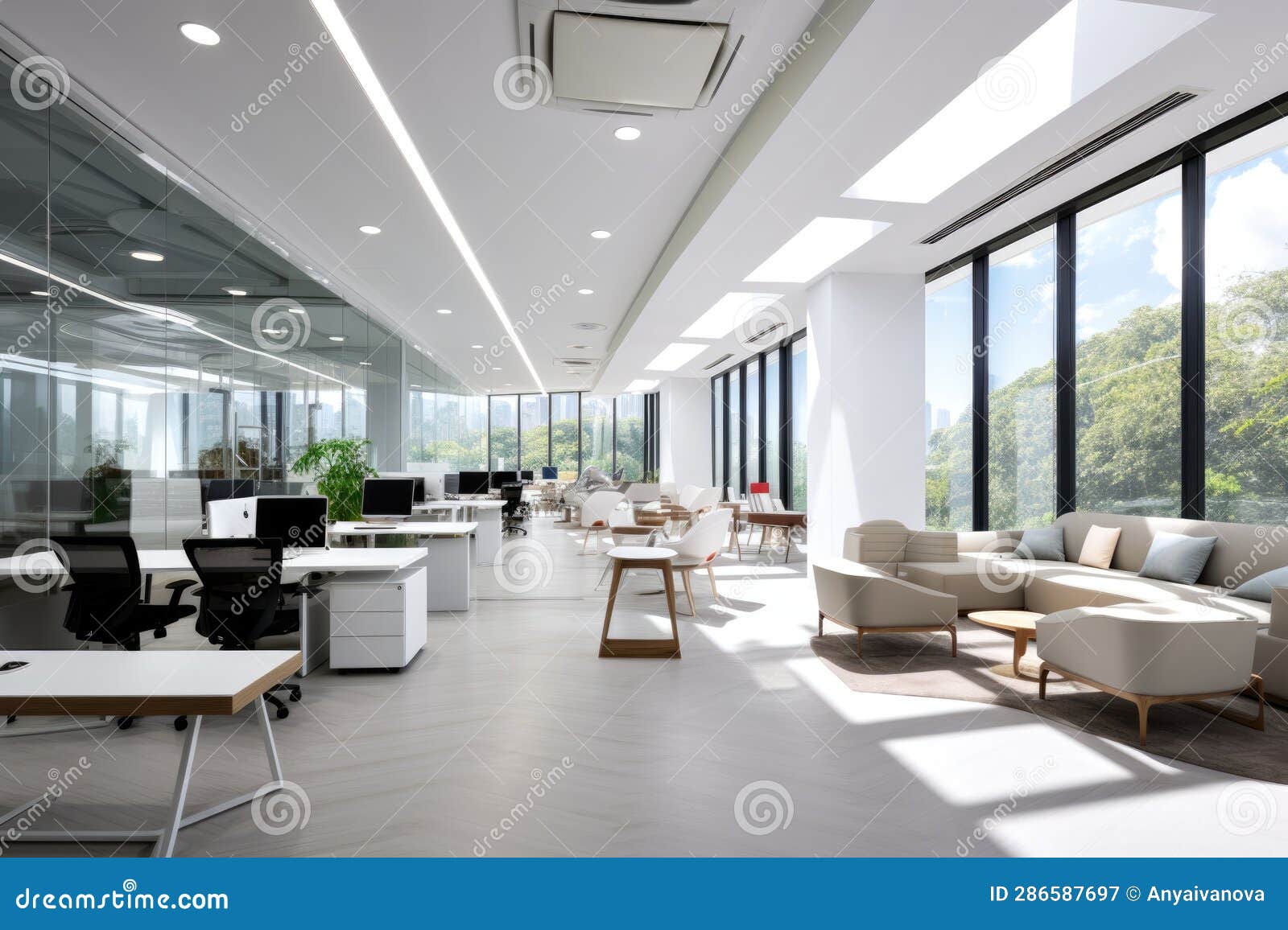A Large Open Office with a Lot of Windows. Stock Image - Image of ...
