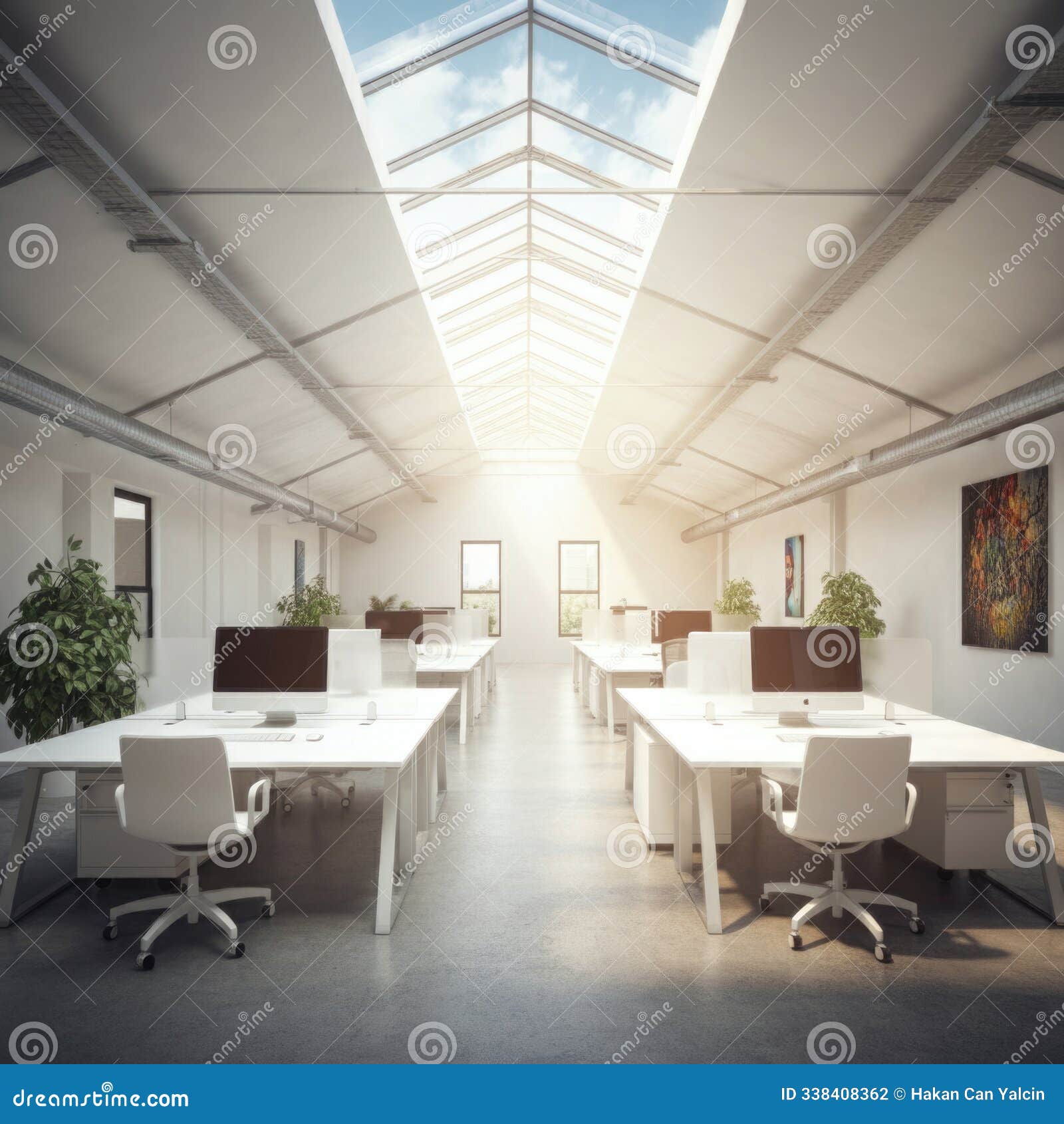 Large, Open Office Space with High Ceiling and Natural Light Stock ...