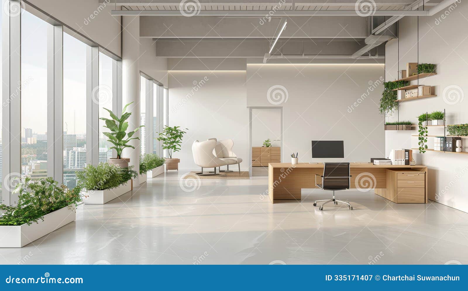 A Large Open Office Space with a Lot of Greenery and Plants by AI ...